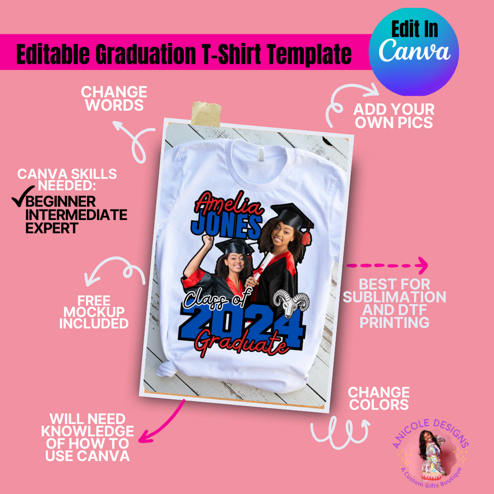 Editable Graduation T-Shirt Template #1 – A.Nicole Designs